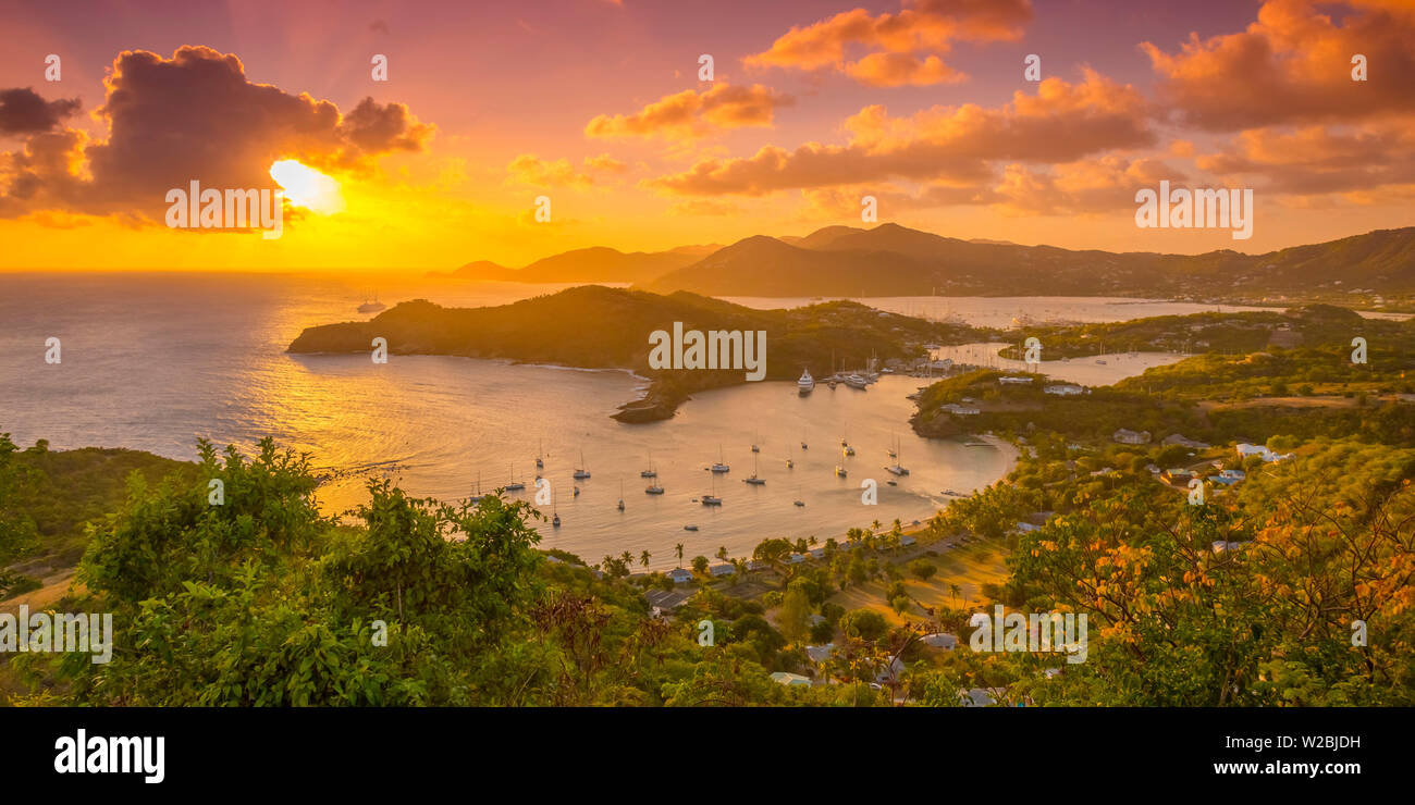 Caribbean, Antigua, English Harbour from Shirley Heights, Sunset Stock ...