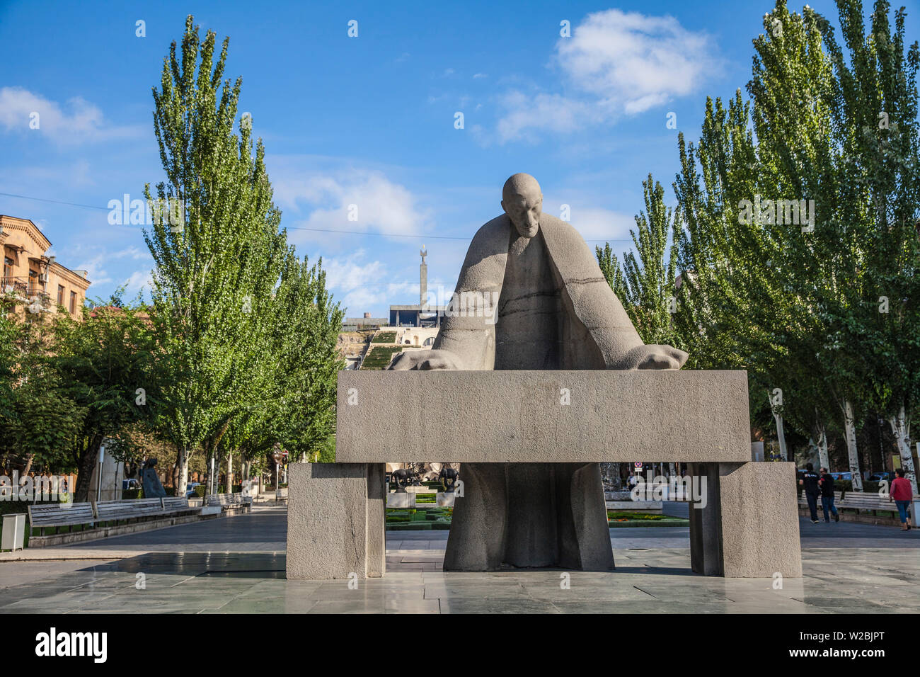 Armenia, Yerevan, Statue at bottom of Cascade, A huge white stairwell ...