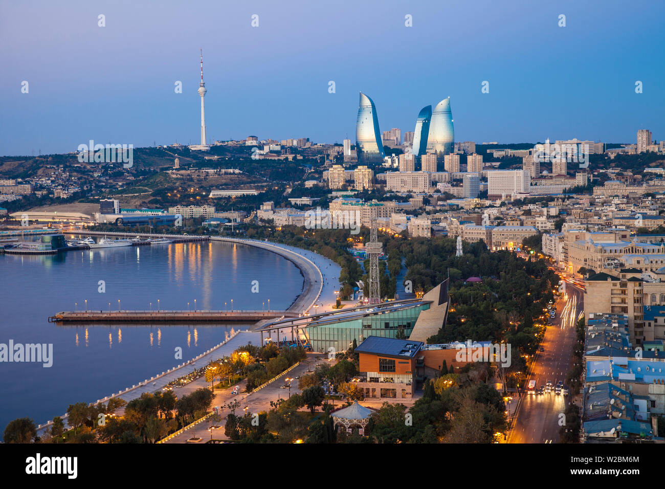 Azerbaijan, Baku, View of city looking towards The Baku Business Center ...