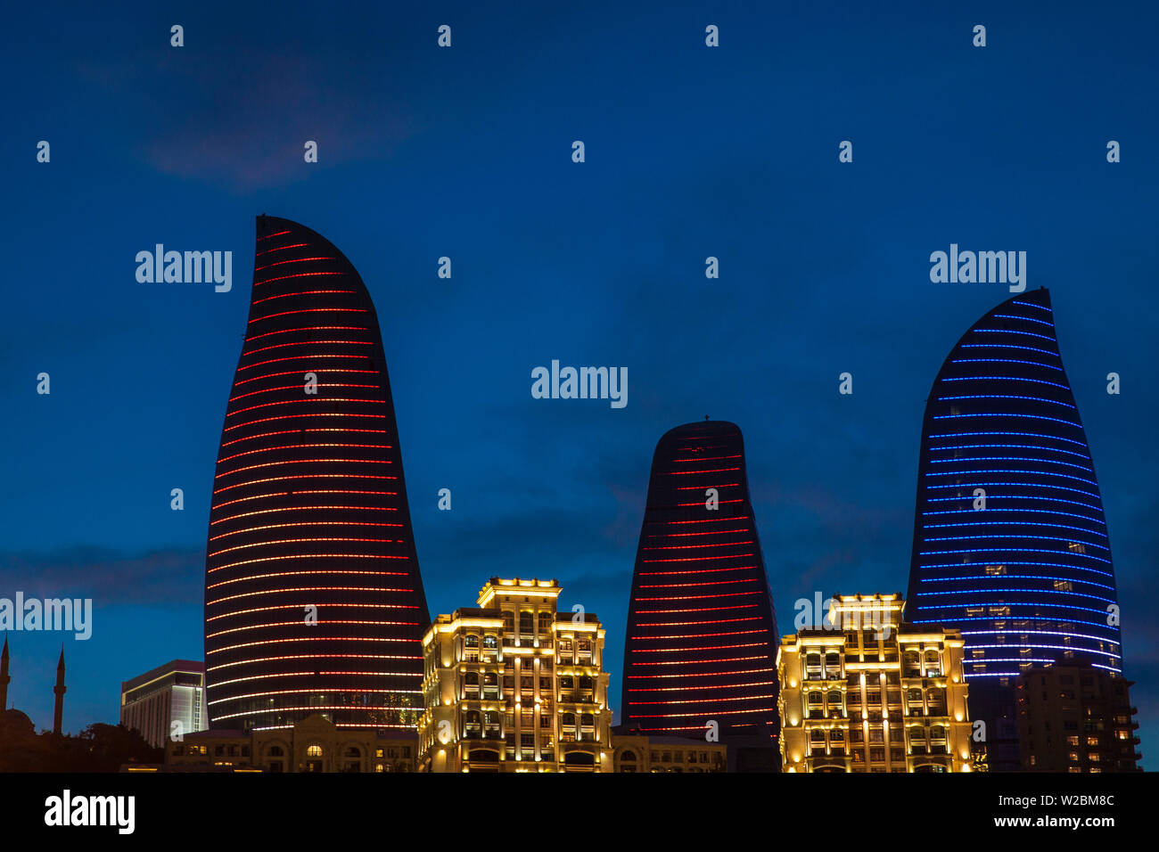 Azerbaijan, Baku, Flame Towers at night Stock Photo - Alamy
