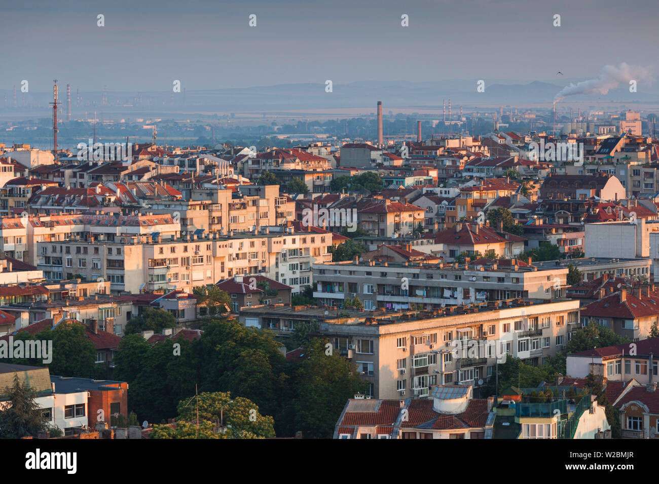 Bulgaria, Black Sea Coast, Burgas, elevated city view, dawn Stock Photo ...