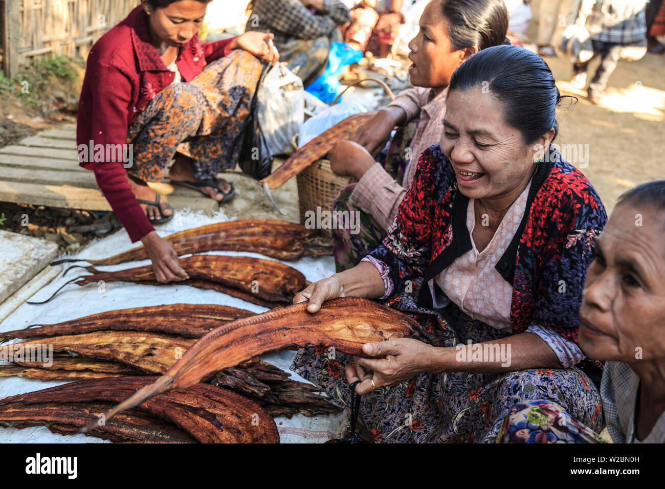 Myanmar (Burma), Rakhine State, Mrauk U, Chin Village, local market ...