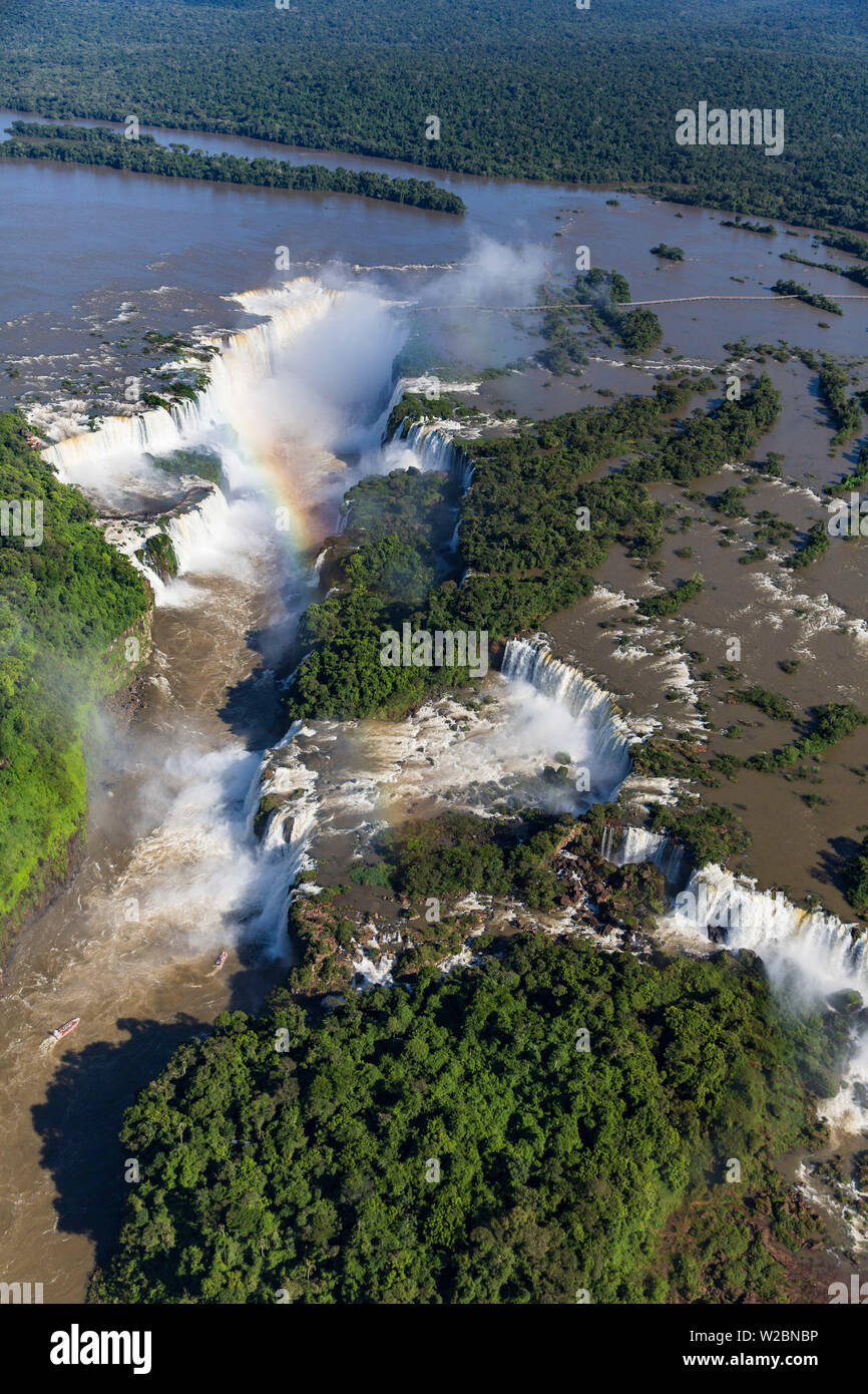 Aerial view over Iguacu Falls, Iguacu (Iguazu) National Park, Brazil ...