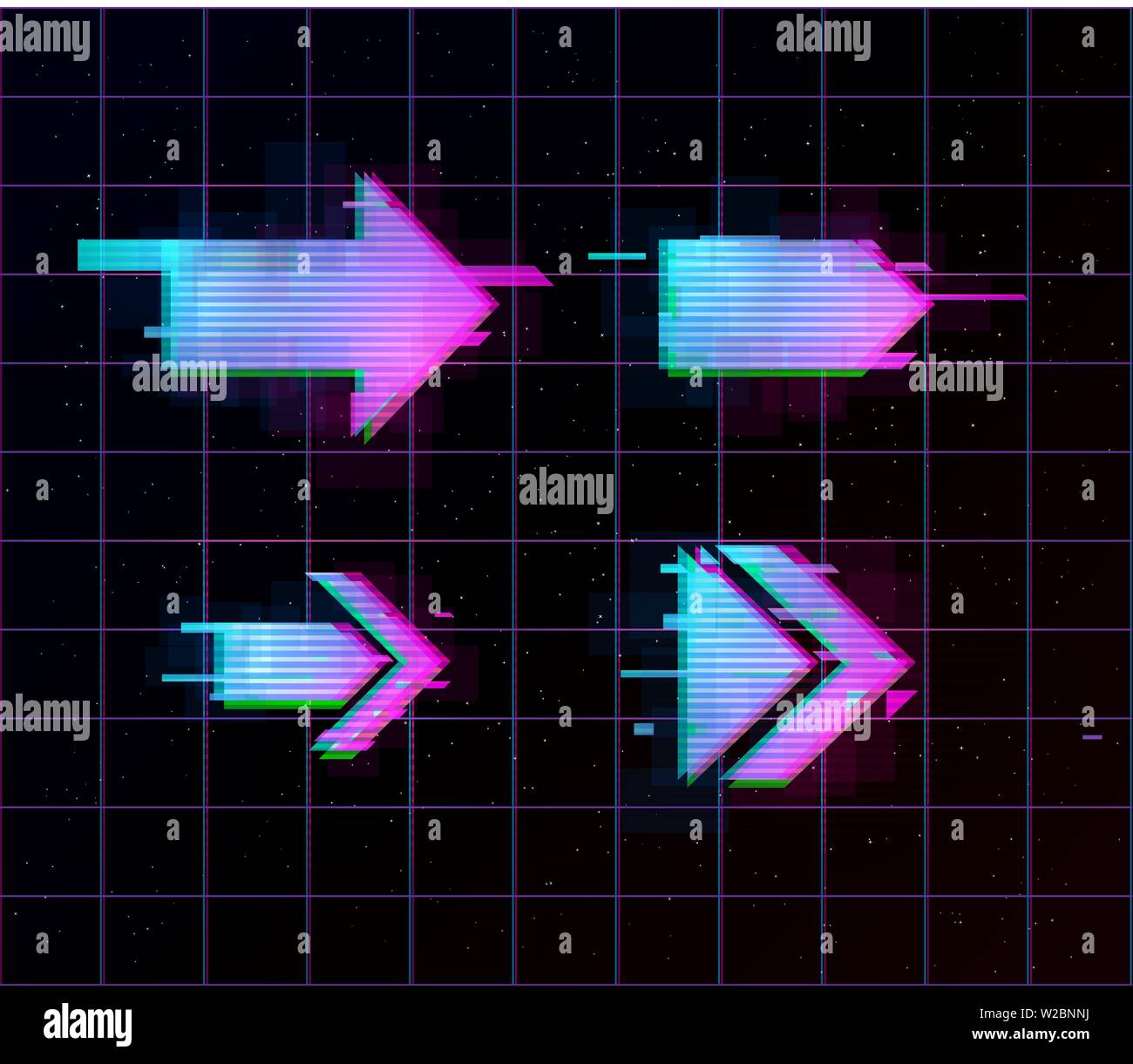 Synthwave vaporwave retrowave Glitch Arrows, pointers, direction Set ...
