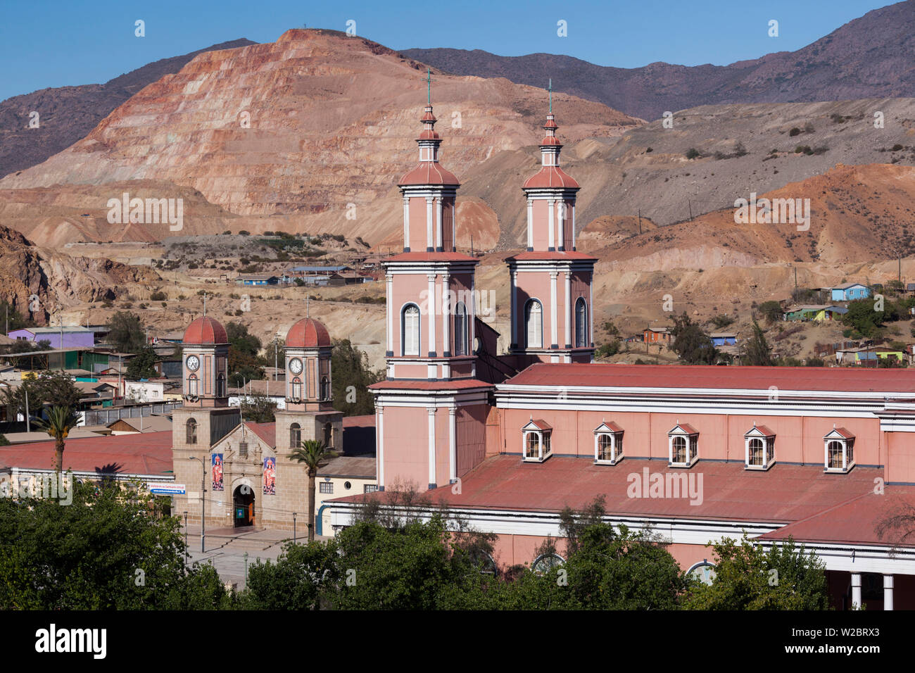 Chile, Andacollo, Templo Grande O Basilica church, elevated view Stock ...