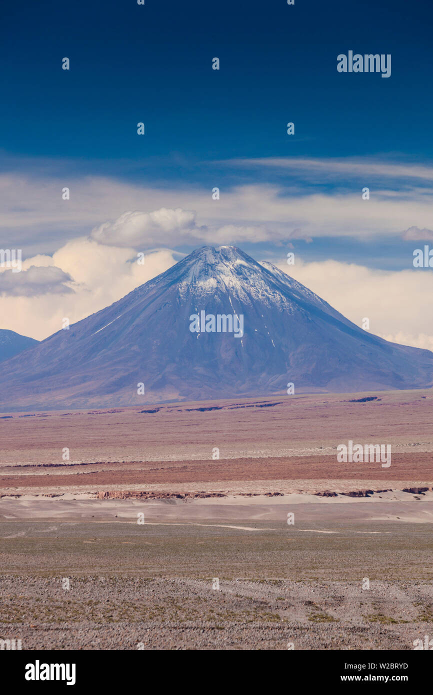 Chile, Atacama Desert, Socaire, view towards Vlocan Chacabuco volcano ...