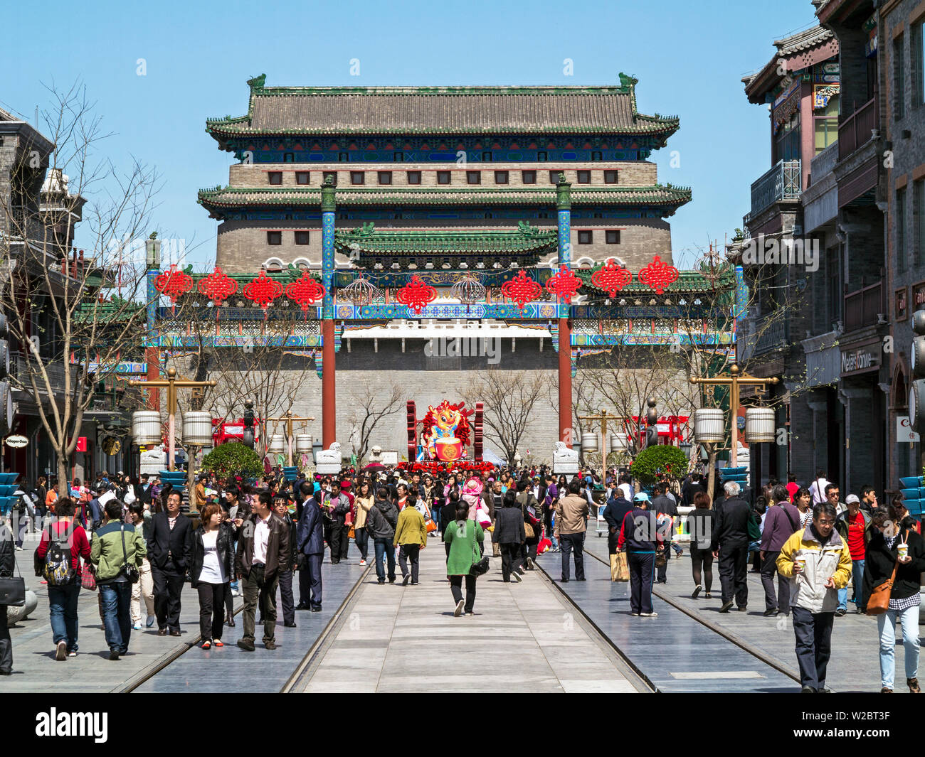 China, Beijing, newly built historically themed traditional street for ...