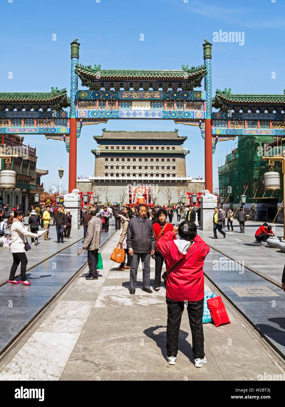 China, Beijing, Ornate traditional Chinese gate with Zhengyangmen gate ...