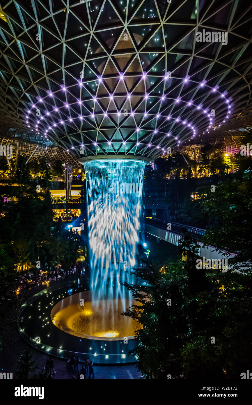 Singapore - Jul 2, 2019: HSBC Rain Vortex. Jewel Changi Airport is a ...