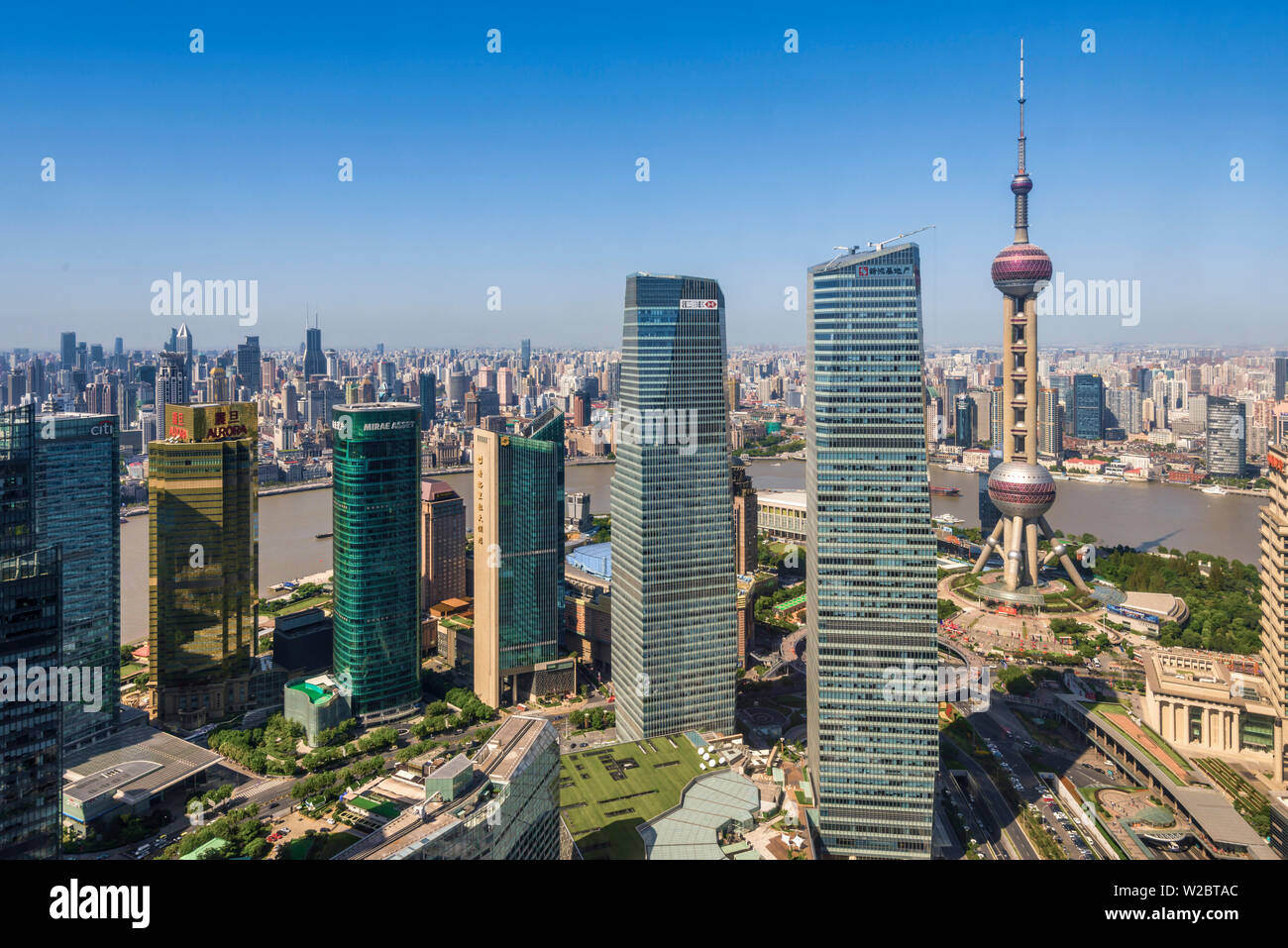 China, Shanghai, View over Pudong Financial District, Oriental Pearl ...