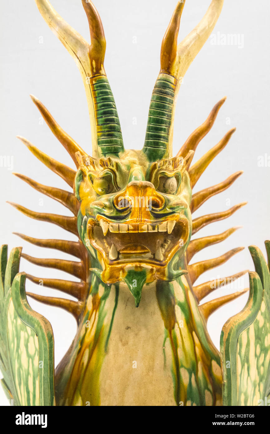 Glazed pottery statue of Tomb Guardian beast(Tang dynasty AD618-907 ...