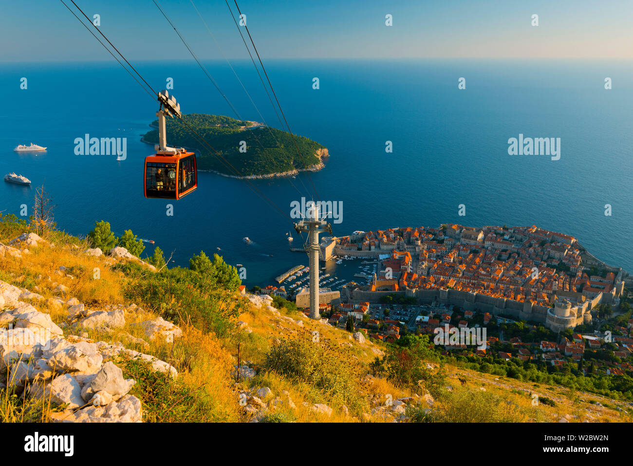Croatia, Dalmatia, Dubrovnik, Old Town (Stari Grad) from Mount Srd ...