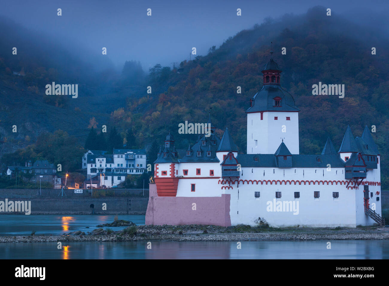 Germany, Rheinland-Pfalz, Kaub, Pfalzgrafenstein Castle, 14th century ...