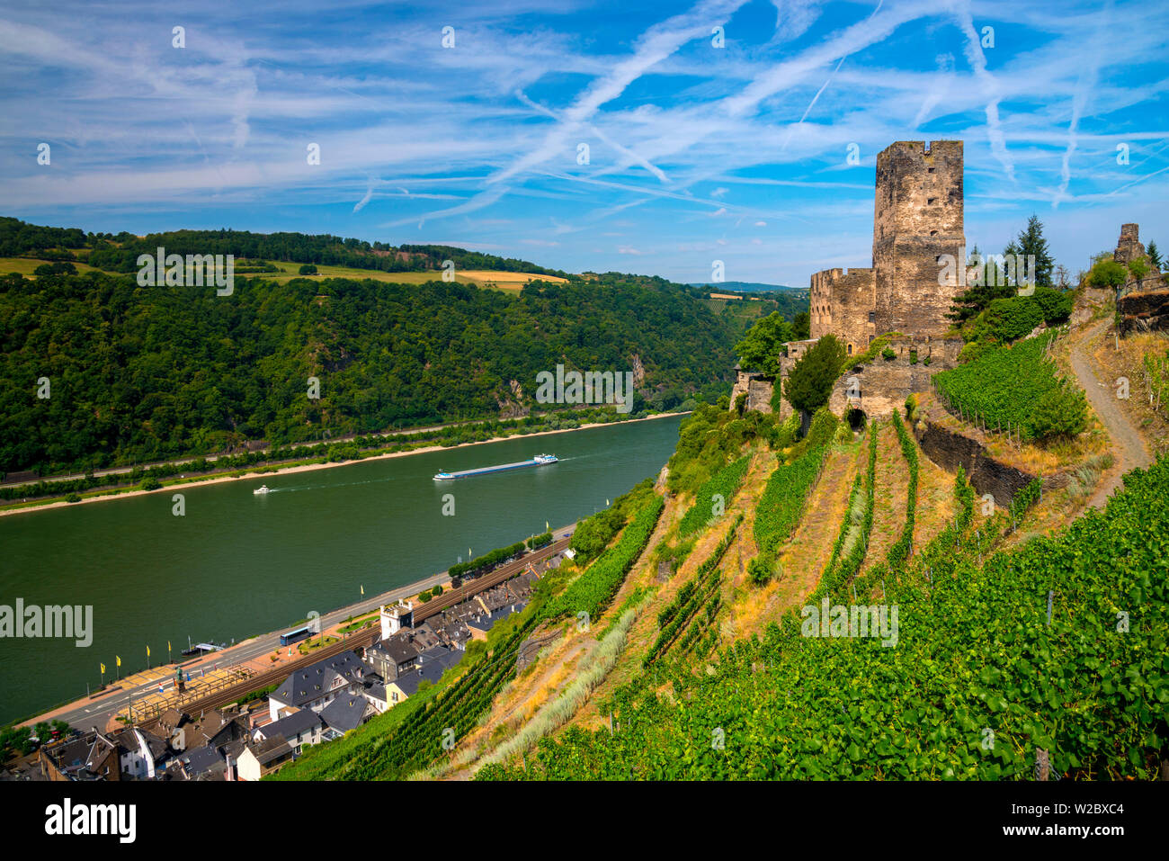 Germany, Rhineland Palatinate, River Rhine, Kaub, Burg Gutenfels or ...