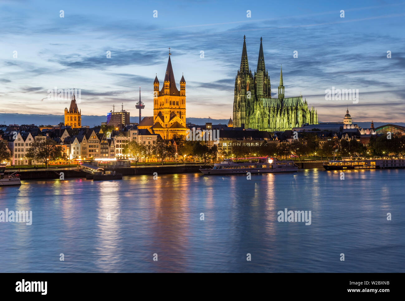 River Rhine, and Cathedral (Dom), Cologne (Koln), North Rhine ...