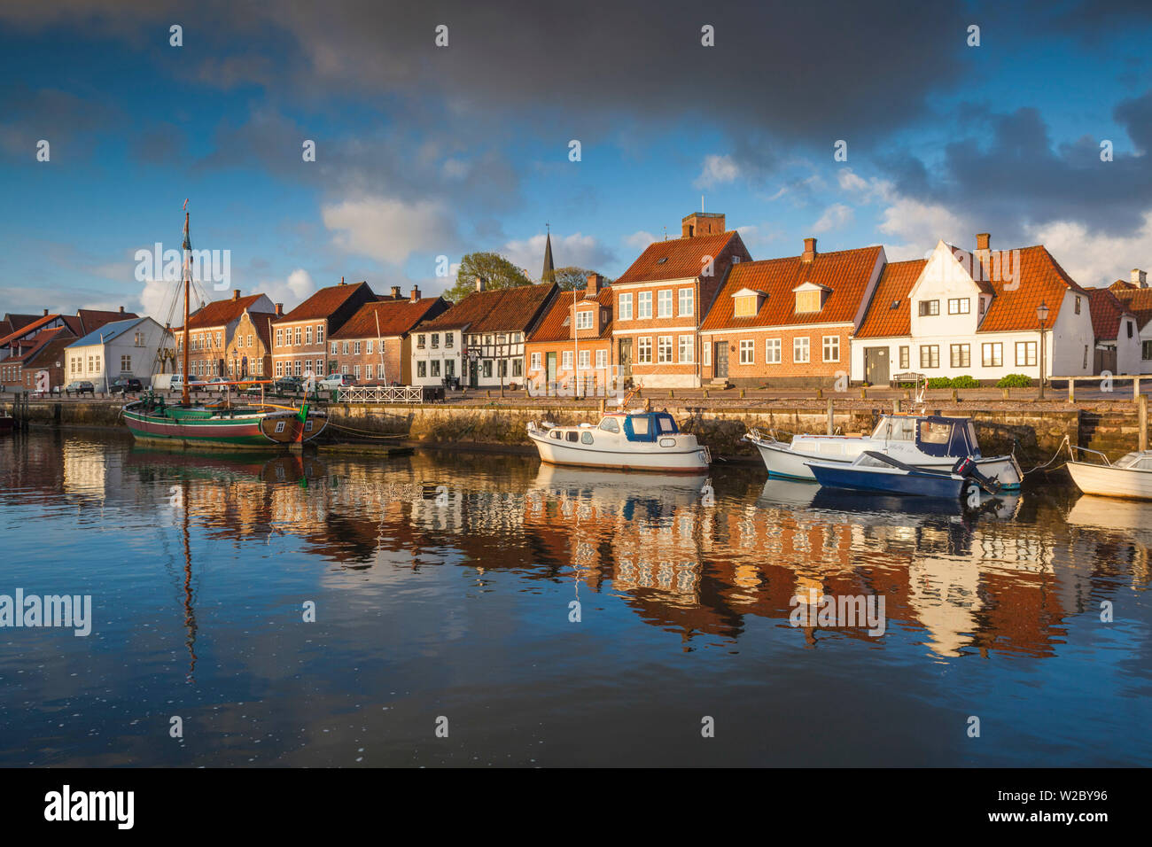 Denmark, Jutland, Ribe, town view from the Ribe River, dawn Stock Photo ...