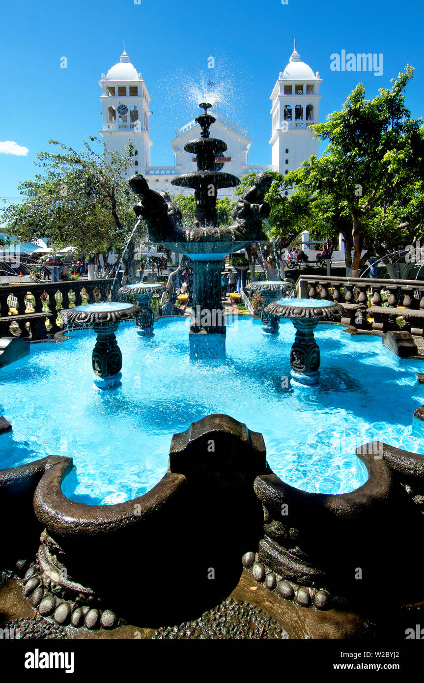 Juayua, El Salvador, Town Plaza Fountain, Iglesia Santa Lucia, Church ...