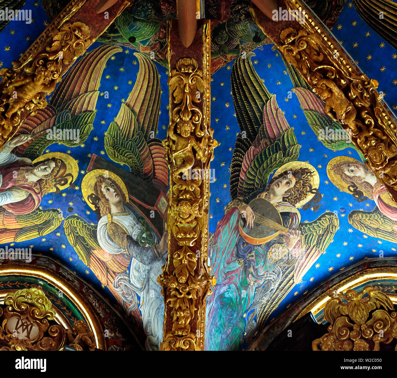 Fresco with angels on the ceiling, Valencia Cathedral, Valencia ...