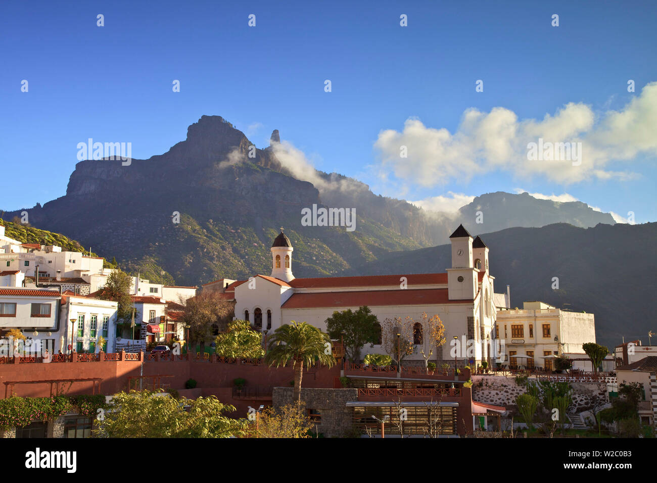 The Village of Tejeda with Roque Nublo in the Background, Gran Canaria ...