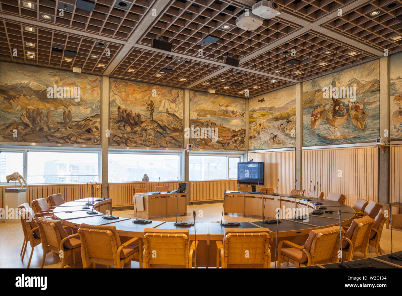 Greenland, Nuuk, Nuuk City Hall, council chambers with Hans Lynge ...