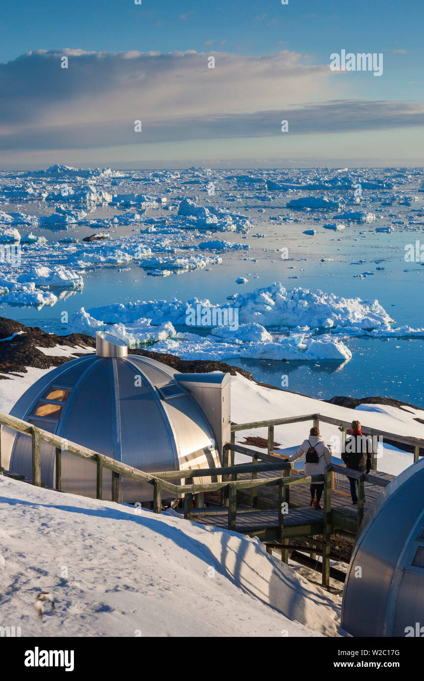 Greenland, Disko Bay, Ilulissat, waterfront igloo houses Stock Photo ...