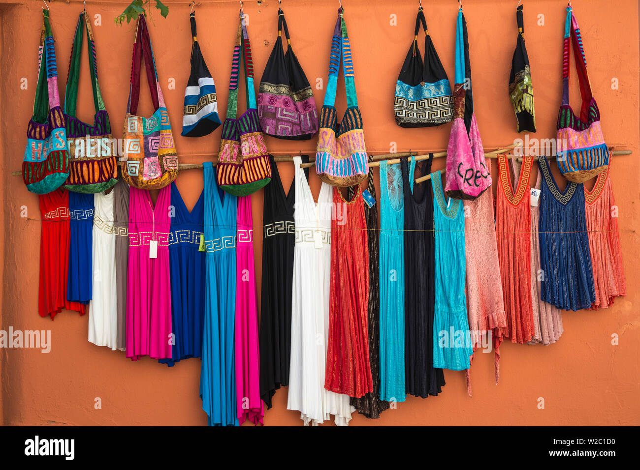Greece, Attica, Athens, Clothes and bags for sale in Plaka Stock Photo ...