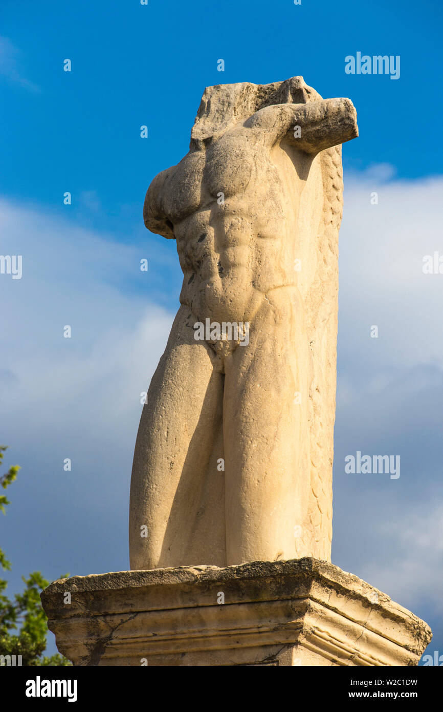 Greece, Attica, Athens, The Agora, Statues standing along the former ...