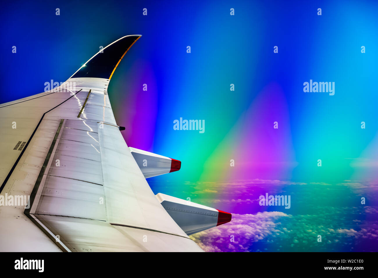 Beautiful aerial view of blue sky, white clouds and rainbow through ...