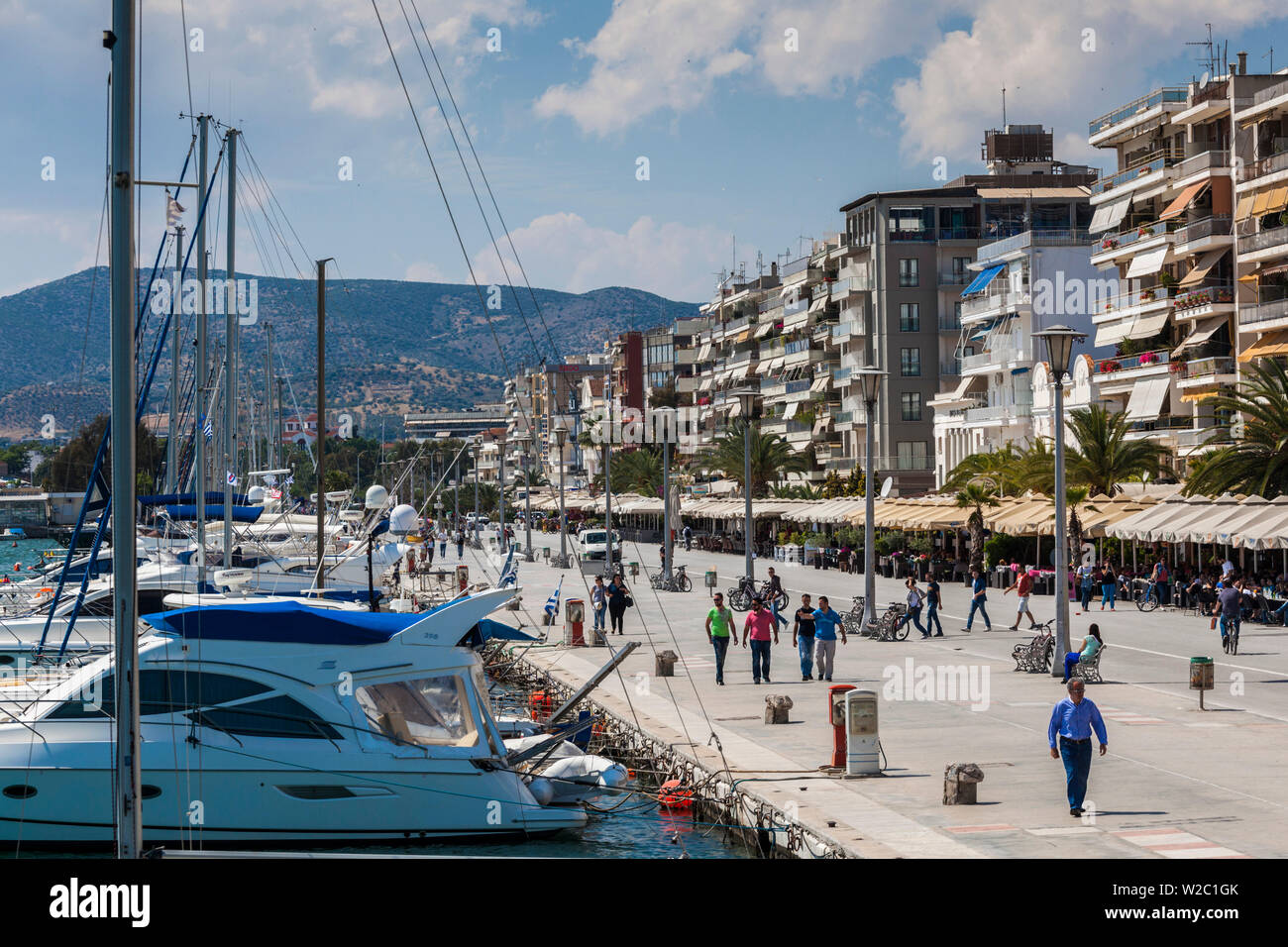 Greece, Thessaly Region, Pelion Peninsula, Volos, waterfront buildings ...