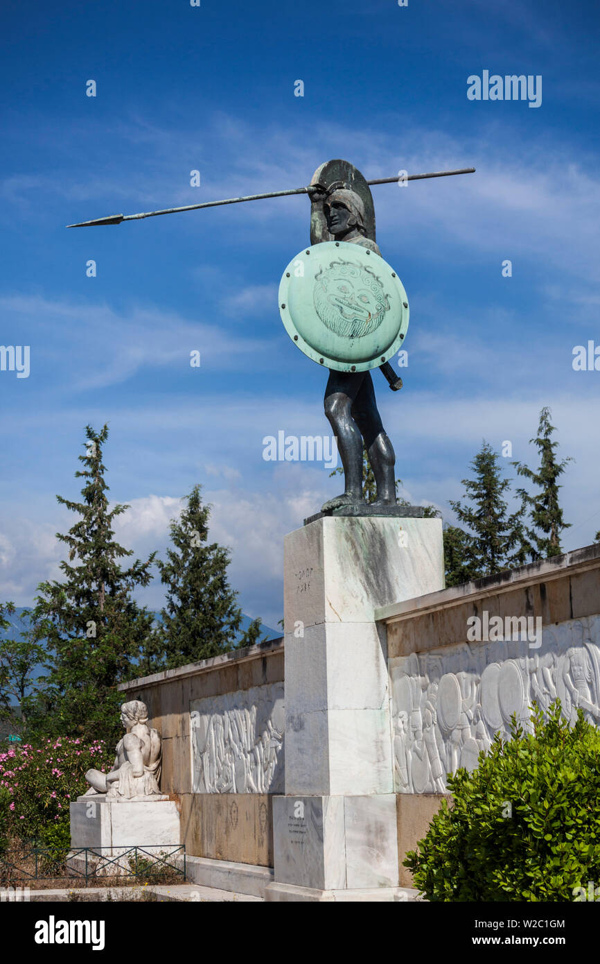 Greece, Central Greece Region, Thermopylae, statue of Spartan leader ...