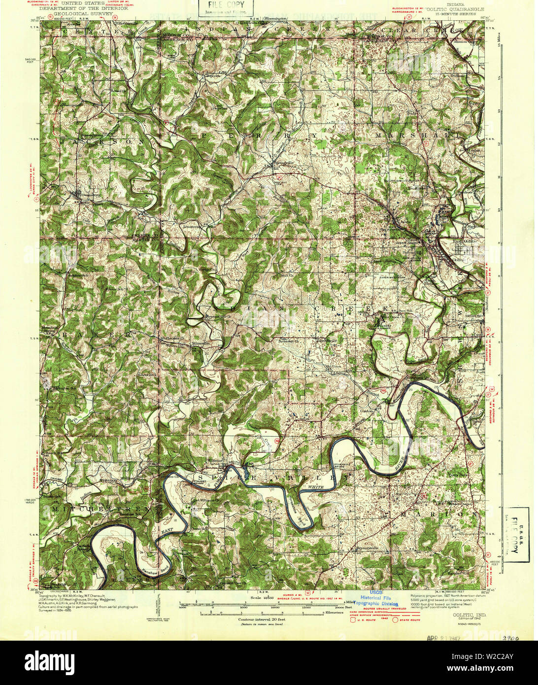 USGS TOPO Map Indiana IN Oolitic 160765 1942 62500 Restoration Stock ...