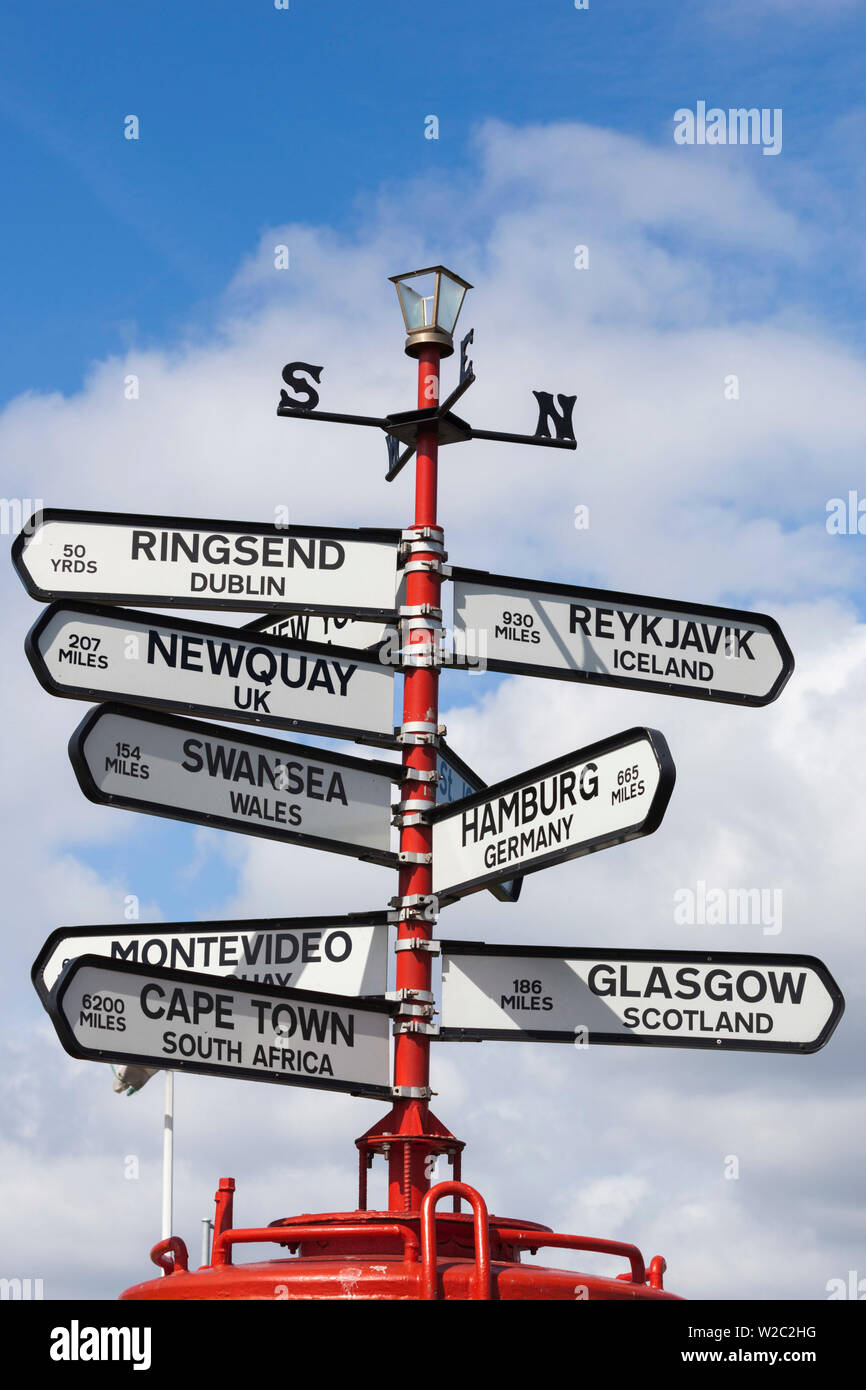 Ireland, Dublin, Docklands, Port of Dublin, distance sign Stock Photo ...