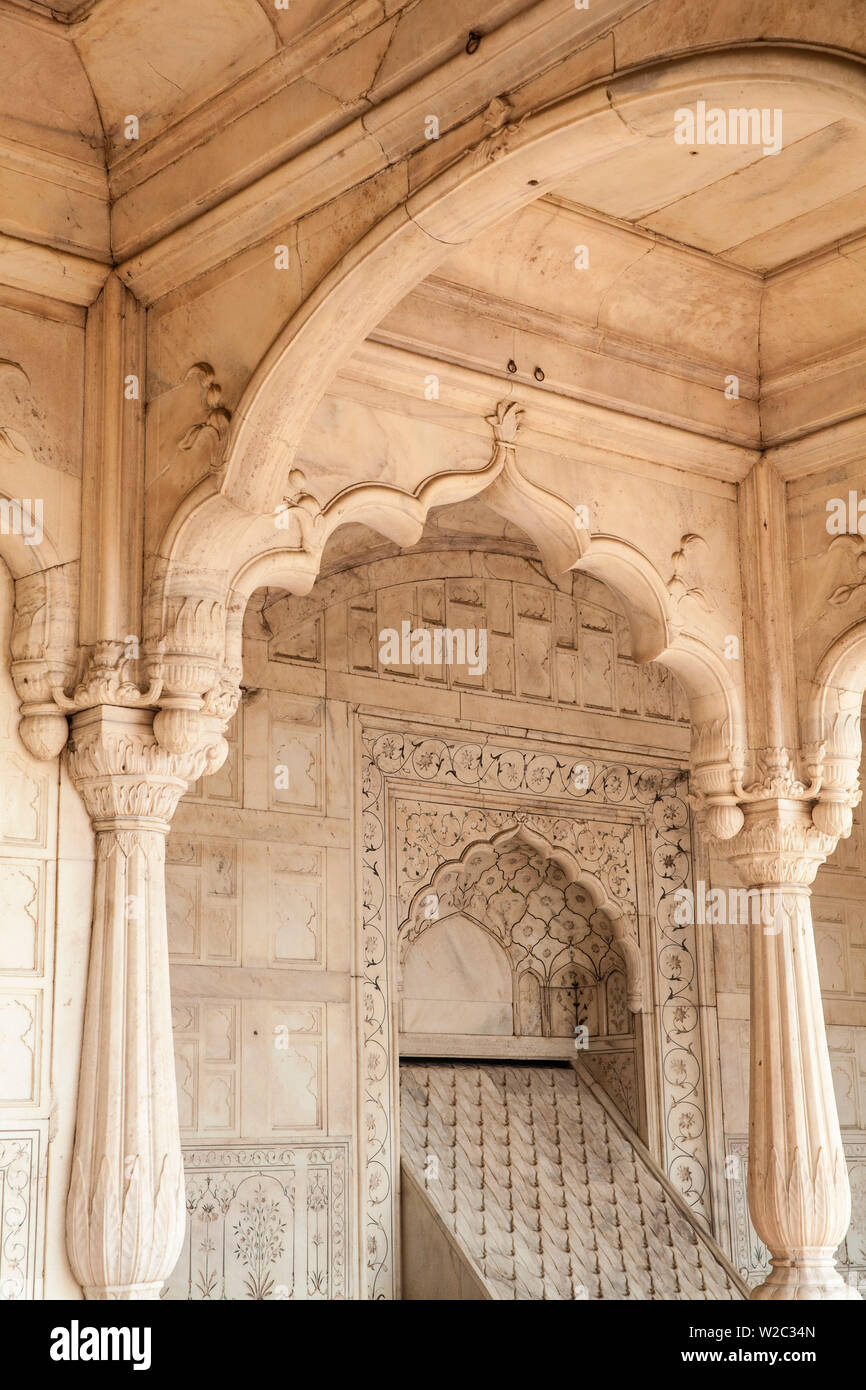 India, Delhi, Old Delhi, White marble building at Red Fort Stock Photo ...
