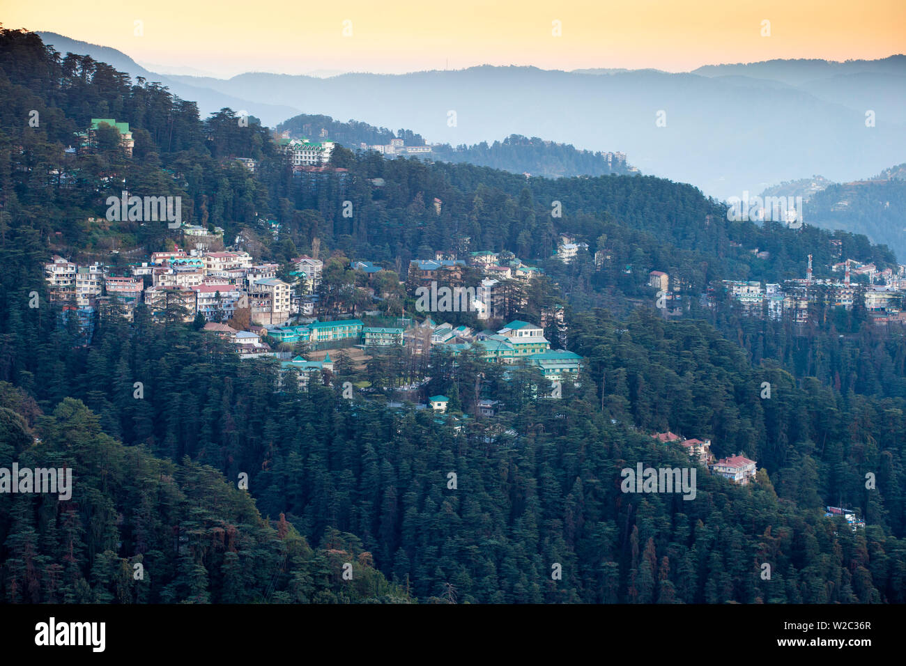 India, Himachal Pradesh, Shimla, View of mountains from at dawn Stock ...
