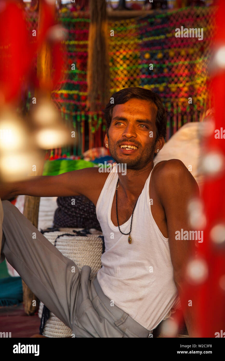 India, Rajasthan, Pushkar, Stall selling camel decorations and ...