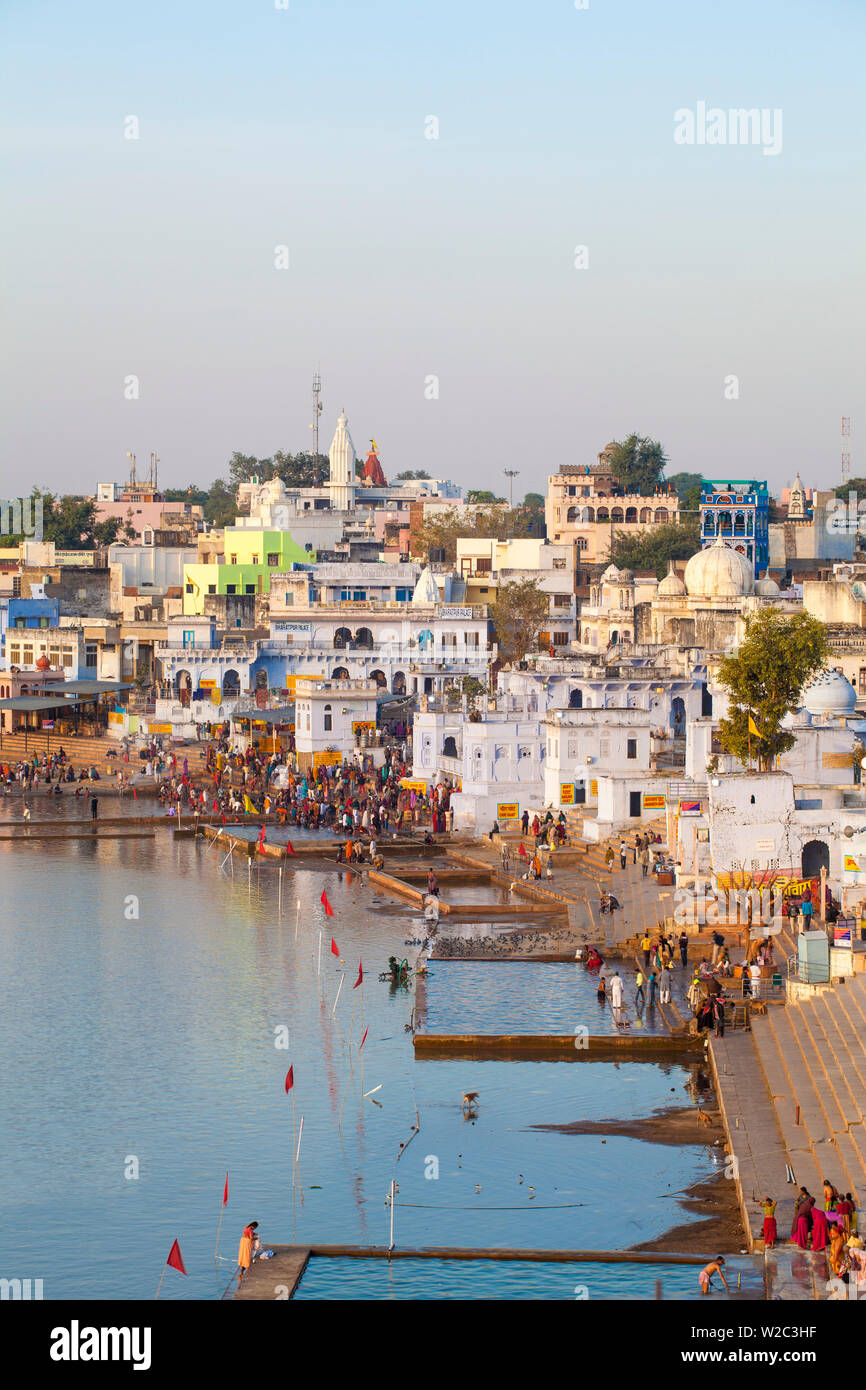 India, Rajasthan, Pushkar, Pushkar Lake and bathing ghats Stock Photo ...