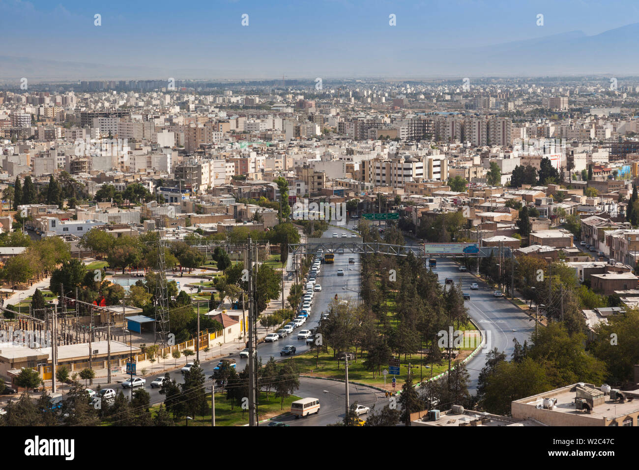 Iran, Central Iran, Shiraz, elevated city skyline from the north Stock ...