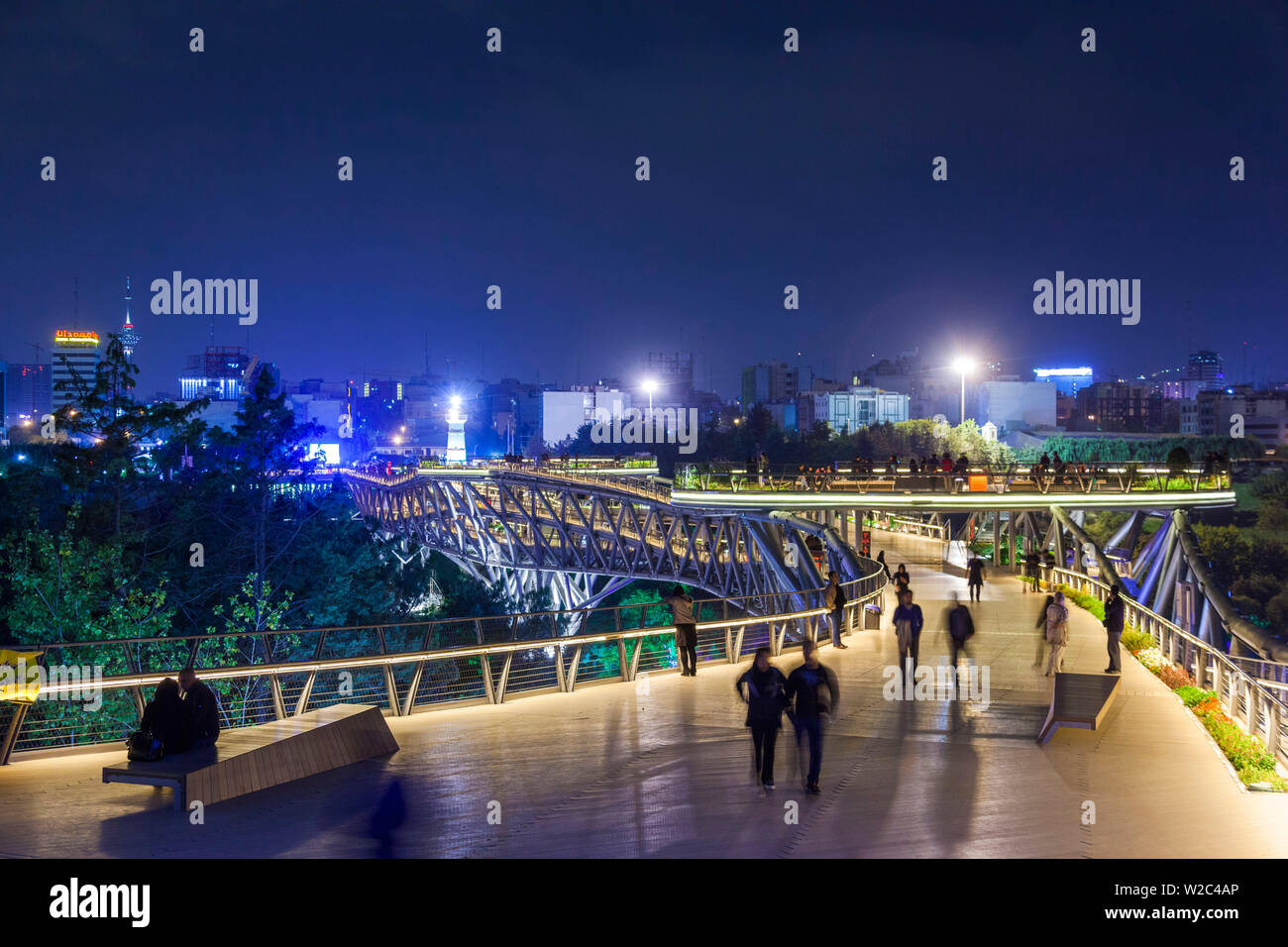 Iran, Tehran, city skyline from the Pole e Tabiat Nature Bridge ...