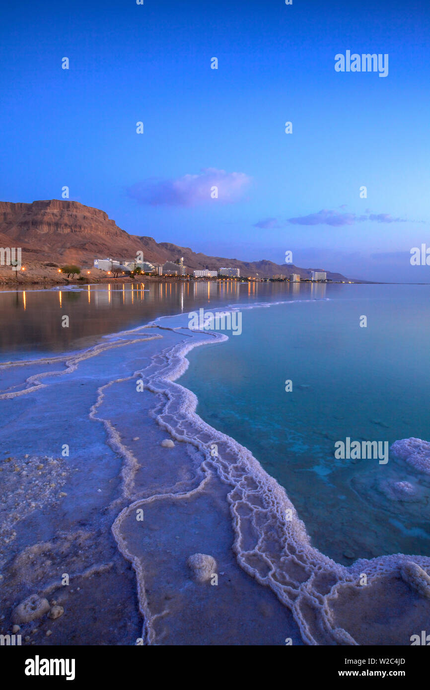 Salt Deposit In Foreground Looking Towards Ein Bokek, Ein Bokek, Dead Sea (lowest place on earth ...