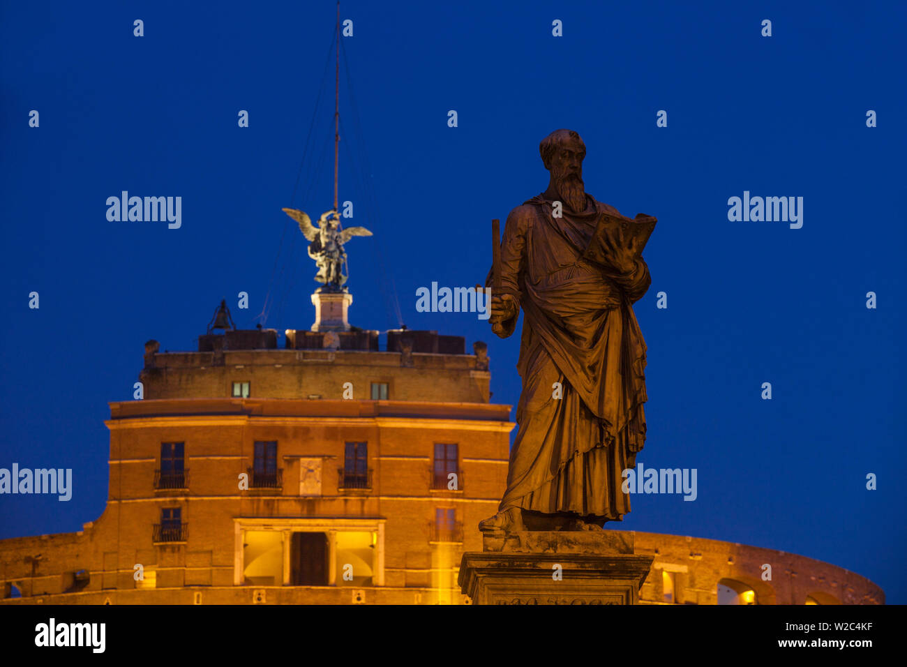 Italy, Lazio, Rome, Castle St. Angelo and statue on St. Angelo bridge ...