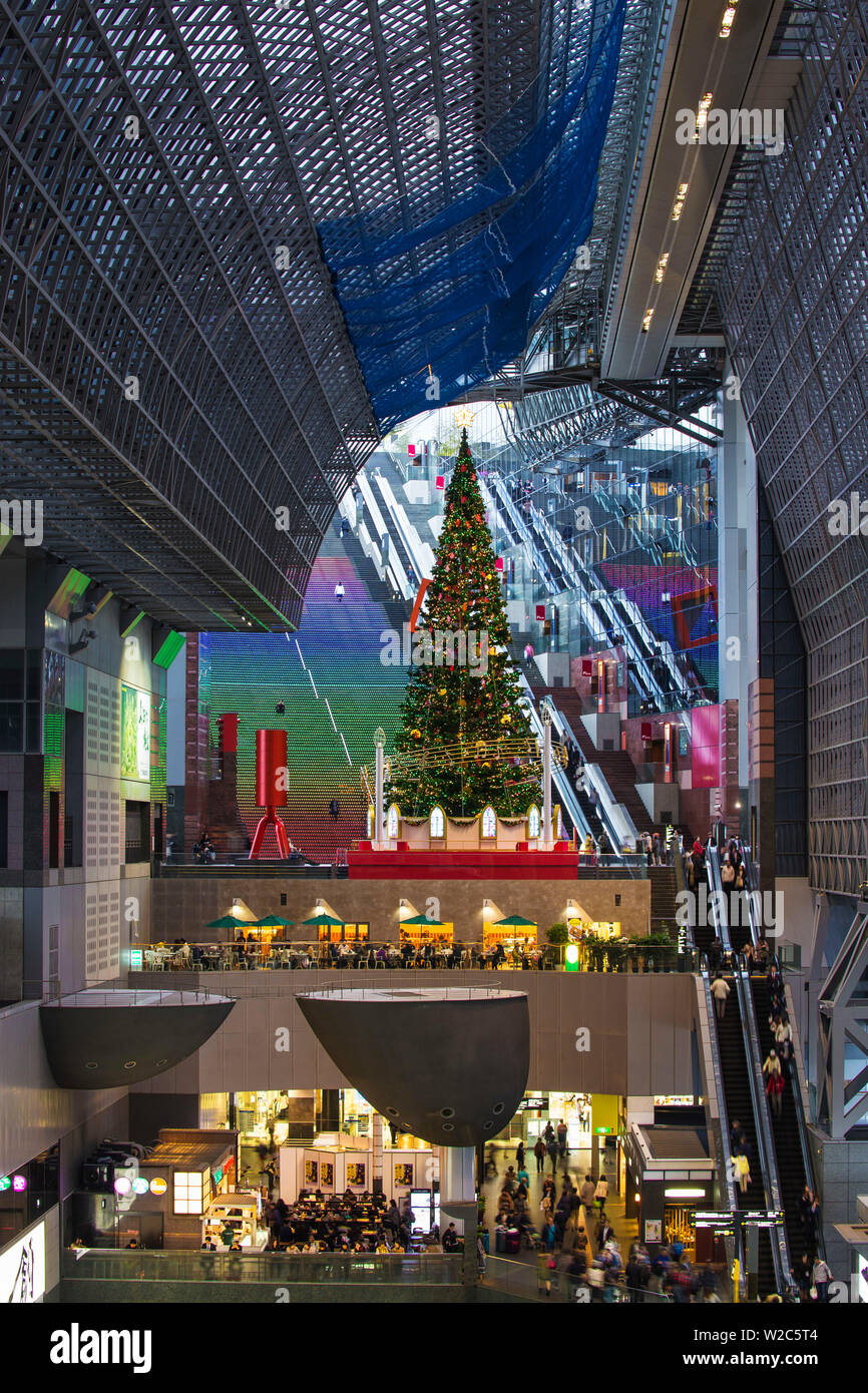 Japan, Kyoto, JR Kyoto railway station, Christmas tree and illuminated ...