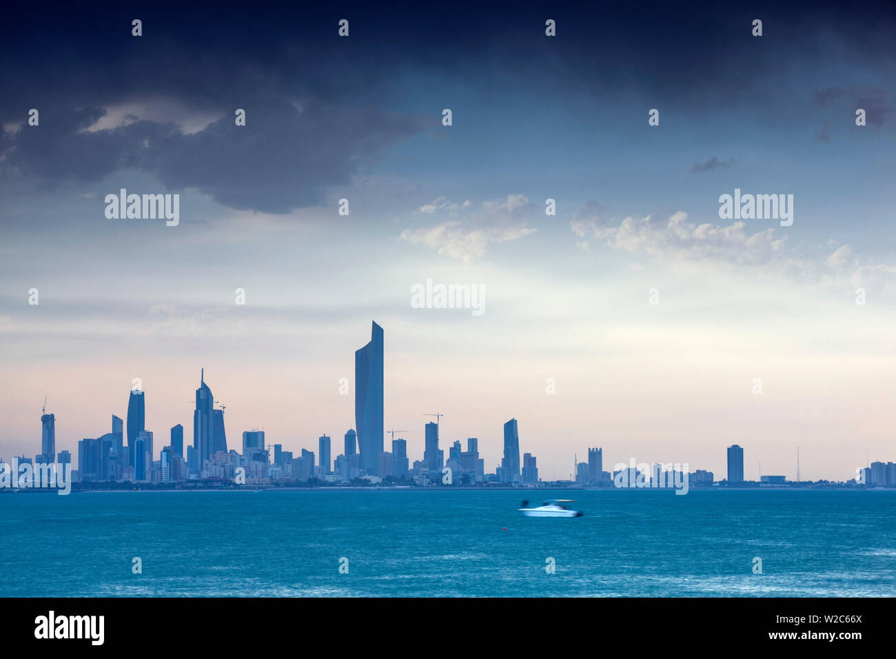 Kuwait, Kuwait City, Salmiya, Arabian Gulf and City skyline looking ...