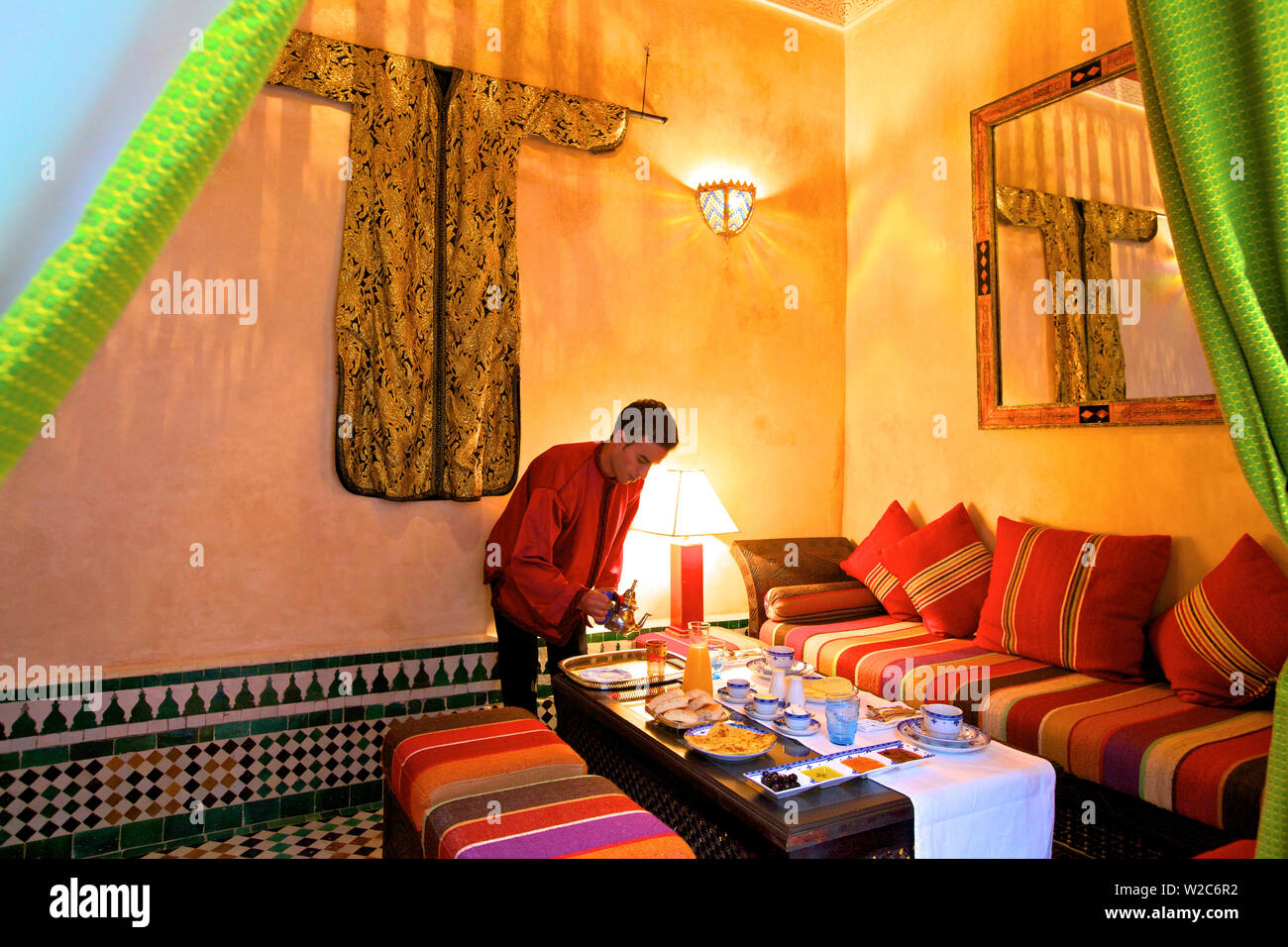 Waiter Serving Moroccan Tea, Riad, Fez, Morocco, North Africa Stock ...