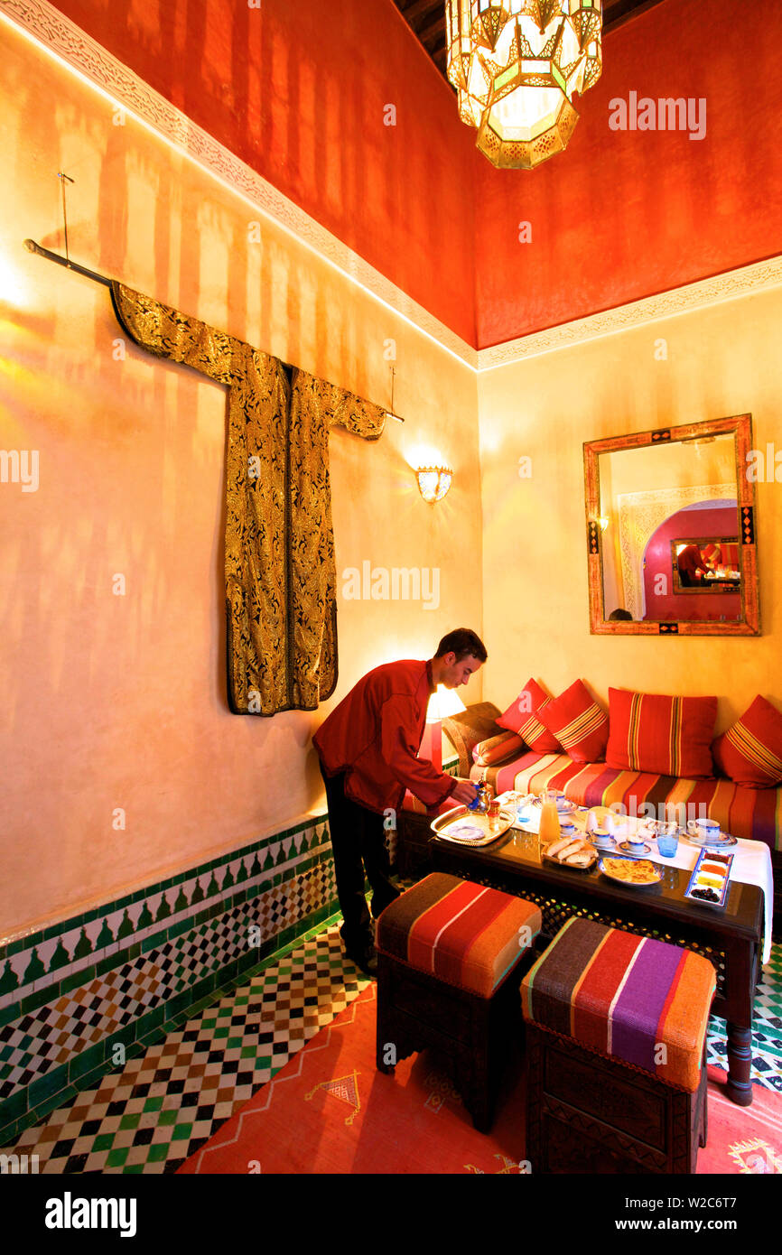 Waiter Serving Moroccan Tea, Riad, Fez, Morocco, North Africa Stock ...