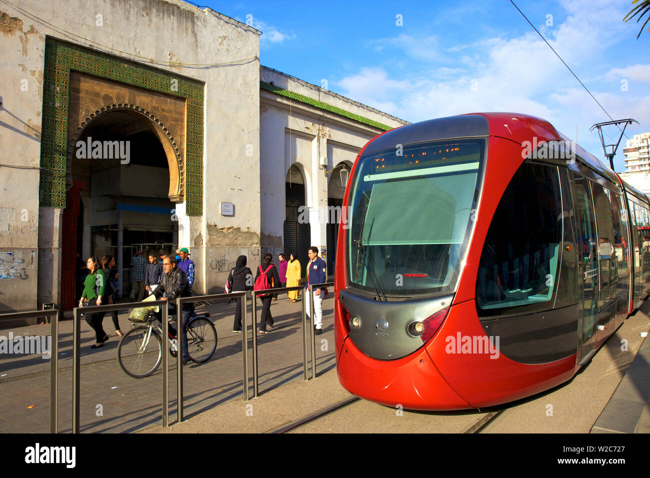 Tram Outside Central Market, Casablanca, Morocco, North Africa Stock ...