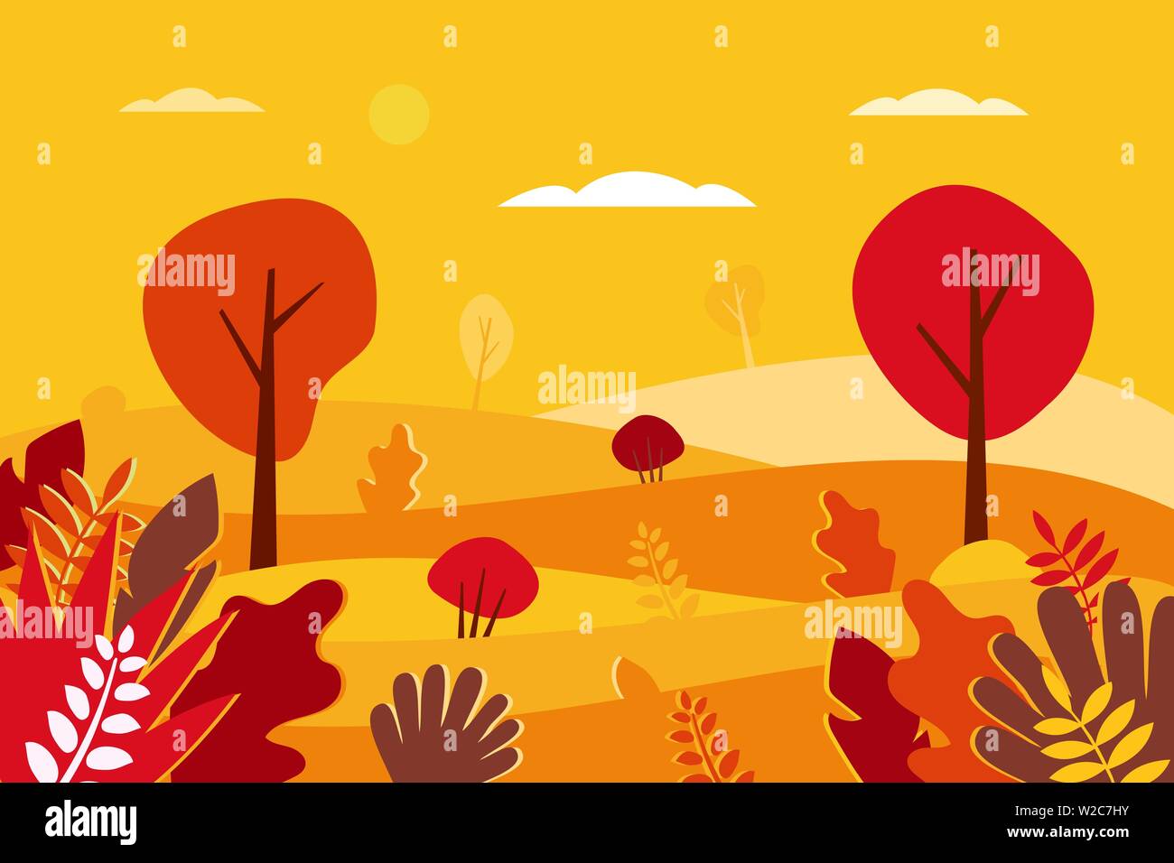 Autumn landscape Vector illustration in flat style Stock Vector Image ...