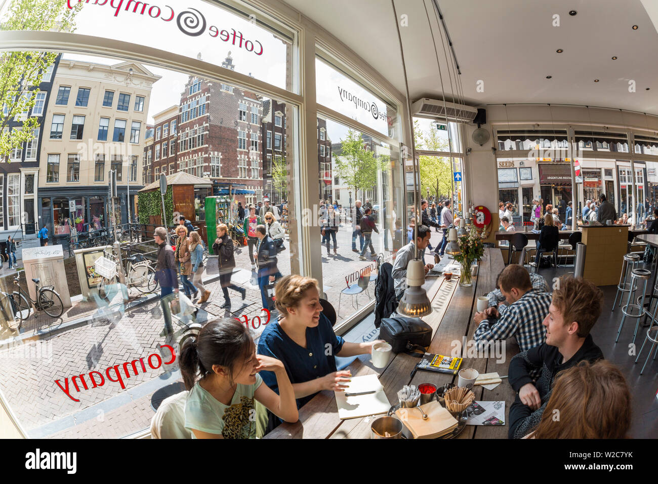 Coffee shop and street scene, Amsterdam, Holland, Netherlands Stock ...