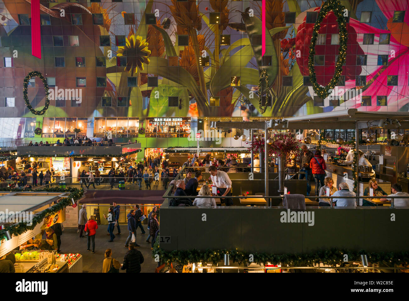 Netherlands, Rotterdam, Markthal foodhall, elevated interior view Stock ...
