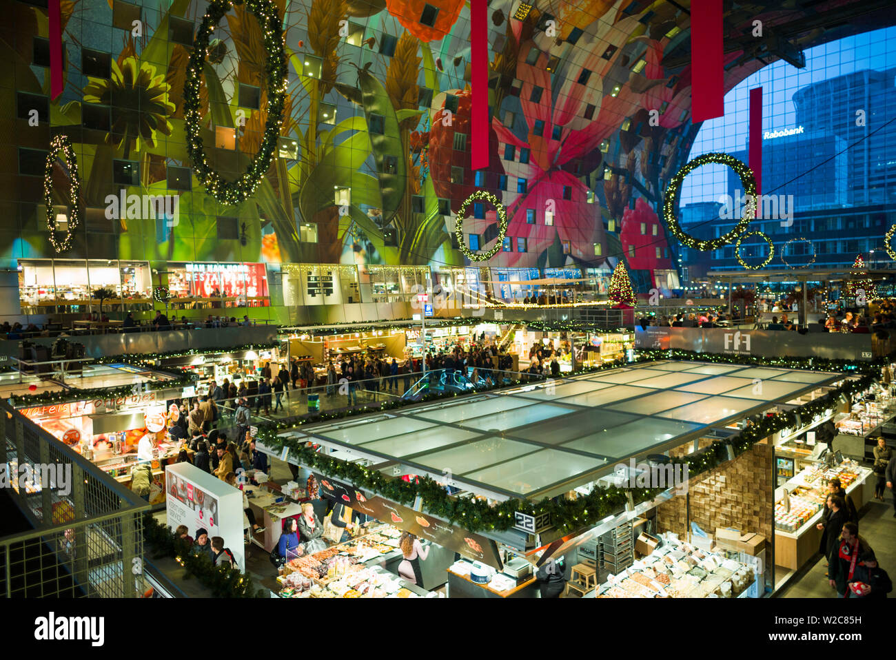 Netherlands, Rotterdam, Markthal foodhall, elevated interior view Stock ...