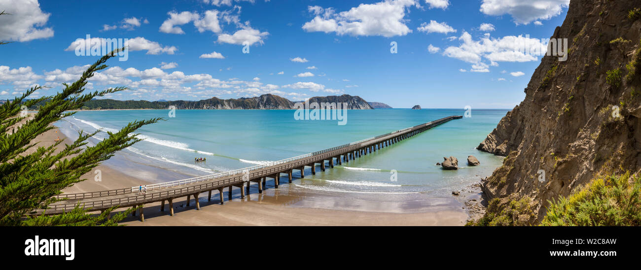Elevated view over the picturesque Tologa Bay wharf, Tologa Bay, East ...